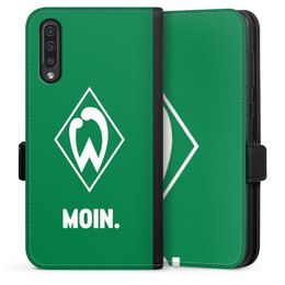 DeinDesign Galaxy A50 Handy Klapph&uuml;lle Handyh&uuml;lle aus Kunst Leder schwarz Flip Case Moin Official Licensed Product Sv Werder Bremen Sideflip mit Lasche