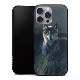 DeinDesign iPhone 16 Pro Max Handy Slim Case extra d&uuml;nn Silikon Handyh&uuml;lle schwarz H&uuml;lle Wolf Painting Nature Silikon Slim Case