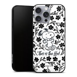 DeinDesign iPhone 16 Pro Max Handy Slim Case extra d&uuml;nn Silikon Handyh&uuml;lle schwarz H&uuml;lle Peanuts Flowers Snoopy Silikon Slim Case