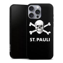 DeinDesign iPhone 16 Pro Max Handy Slim Case extra d&uuml;nn Silikon Handyh&uuml;lle schwarz H&uuml;lle Totenkopf Fc St. Pauli Official Licensed Product Silikon Slim Case