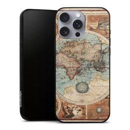 DeinDesign iPhone 16 Pro Max Handy Slim Case extra d&uuml;nn Silikon Handyh&uuml;lle schwarz H&uuml;lle Vintage Map World Map Silikon Slim Case