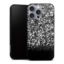 DeinDesign iPhone 16 Pro Max Handy Slim Case extra d&uuml;nn Silikon Handyh&uuml;lle schwarz H&uuml;lle Muster Snowflake Glitzer Silikon Slim Case