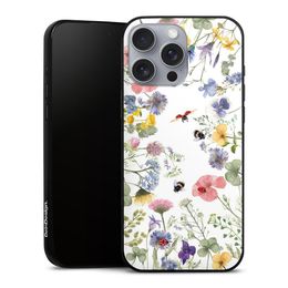 DeinDesign iPhone 16 Pro Max Handy Slim Case extra d&uuml;nn Silikon Handyh&uuml;lle schwarz H&uuml;lle Flowers Bee Muster Silikon Slim Case