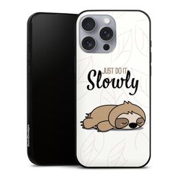 DeinDesign iPhone 16 Pro Max Handy Slim Case extra d&uuml;nn Silikon Handyh&uuml;lle schwarz H&uuml;lle Animals Sloth Lazy Sunday Silikon Slim Case