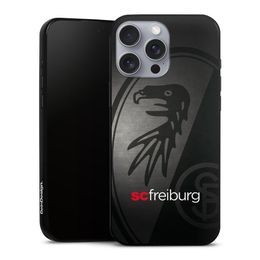 DeinDesign iPhone 16 Pro Max Handy Slim Case extra d&uuml;nn Silikon Handyh&uuml;lle schwarz H&uuml;lle Official Licensed Product Sc Freiburg Metallic Look Silikon Slim Case