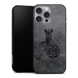 DeinDesign iPhone 16 Pro Max Handy Slim Case extra d&uuml;nn Silikon Handyh&uuml;lle schwarz H&uuml;lle Official Licensed Product Msv Duisburg Zebra Silikon Slim Case