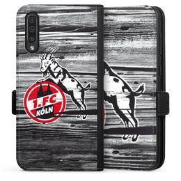 DeinDesign Galaxy A50 Handy Klapph&uuml;lle Handyh&uuml;lle aus Kunst Leder schwarz Flip Case 1. Fc K&ouml;ln Wooden Look Official Licensed Product Sideflip mit Lasche
