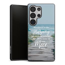 DeinDesign Galaxy S25 Ultra Handy Premium Silikon H&uuml;lle Handyh&uuml;lle schwarz Case Statement Beach Spruch Silikon Premium Case