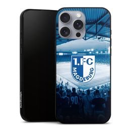 DeinDesign iPhone 16 Pro Max Handy Slim Case extra d&uuml;nn Silikon Handyh&uuml;lle schwarz H&uuml;lle Stadium 1. Fcm 1. Fc Magdeburg Silikon Slim Case