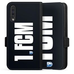 DeinDesign Galaxy A50 Handy Klapph&uuml;lle Handyh&uuml;lle aus Kunst Leder schwarz Flip Case 1. Fcm 1. Fc Magdeburg Official Licensed Product Sideflip mit Lasche