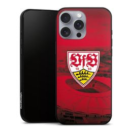 DeinDesign iPhone 16 Pro Max Handy Slim Case extra d&uuml;nn Silikon Handyh&uuml;lle schwarz H&uuml;lle Vfb Stuttgart Official Licensed Product Stadium Silikon Slim Case