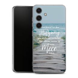 DeinDesign Galaxy S25 Handy Silikon H&uuml;lle Case transparent Handyh&uuml;lle Statement Beach Spruch Silikon Case