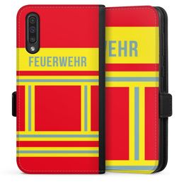 DeinDesign Galaxy A50 Handy Klapph&uuml;lle Handyh&uuml;lle aus Kunst Leder schwarz Flip Case Fire Fighters Life Saver Fire Fighter Sideflip mit Lasche