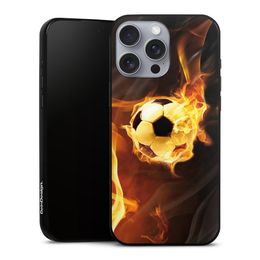 DeinDesign iPhone 16 Pro Max Handy Slim Case extra d&uuml;nn Silikon Handyh&uuml;lle schwarz H&uuml;lle Soccer Ball Fire Silikon Slim Case