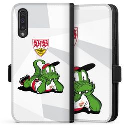 DeinDesign Galaxy A50 Handy Klapph&uuml;lle Handyh&uuml;lle aus Kunst Leder schwarz Flip Case Vfb Stuttgart Mascot Official Licensed Product Sideflip mit Lasche