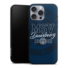 DeinDesign iPhone 16 Pro Max Handy Slim Case extra d&uuml;nn Silikon Handyh&uuml;lle schwarz H&uuml;lle Soccer Merchandise Msv Duisburg Silikon Slim Case