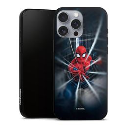 DeinDesign iPhone 16 Pro Max Handy Slim Case extra d&uuml;nn Silikon Handyh&uuml;lle schwarz H&uuml;lle Kinofilm Marvel Spiderman Silikon Slim Case