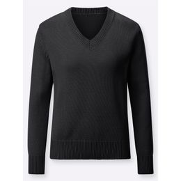 WITT Damen V-Ausschnitt-Pullover mit Baumwolle, schwarz, Gr&ouml;&szlig;e 48