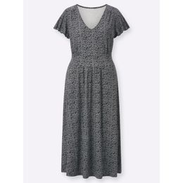 WITT Damen Jerseykleid mit Fl&uuml;gel&auml;rmeln und Smokpartie hinten, schwarz-wei&szlig;-bedruckt, Gr&ouml;&szlig;e 52
