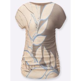 WITT Damen Print-Shirt mit breitem Rundhals-Ausschnitt, champagner-beige-bedruckt, Gr&ouml;&szlig;e 36