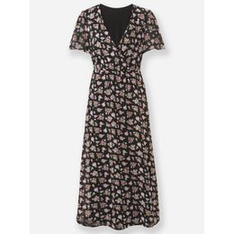 WITT Damen Blumenkleid in Georgette-Qualit&auml;t, schwarz-wei&szlig;-gemustert, Gr&ouml;&szlig;e 46