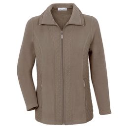 Fleecejacke Casual Looks, Damen, Gr. 42, grau (taupe), 100% Polyester, unifarben, figurumspielend, Langarm, Jacken