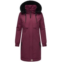 Kurzmantel Navahoo "Kaltwetterretter 14", Damen, Gr. L (40), rot (weinrot), Obermaterial: 55% Nylon, 45% Baumwolle, Innenfutter: 100% Polyester, Wattierung: 100% Polyester, Ärmelfutter: 100% Polyester, Kunstpelz: 100% Polyester, Basic, gerade ca. Mitte Oberschenkel, hoch geschlossener Ausschnitt, verstellbar elastischer Bund mit Druckknopf,mit Gummizug,mit Windstopper,mit innenliegendem Gummizug,m
