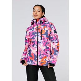 Skijacke Chiemsee "PURPLE/PINK AOP", Damen, Gr. XS, lila, pink aop, Softshell, Obermaterial: 100% Polyester, gemustert, sportlich, hoch geschlossener Ausschnitt, Langarm eingesetzt eingefasste Kante mit Klettverschluss, Jacken