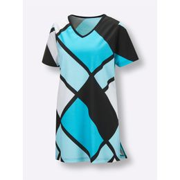 w&auml;schepur w&auml;schepur Damen Caprianzug mit Grafik-Dessin, schwarz-t&uuml;rkis-bedruckt, Gr&ouml;&szlig;e 48/50