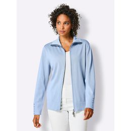 CREATION L PREMIUM Wit Damen Feinstrickjacke mit gestreiften Abschl&uuml;ssen, eisblau, Gr&ouml;&szlig;e 38