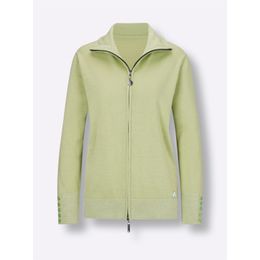 CREATION L PREMIUM Wit Damen Feinstrickjacke mit gestreiften Abschl&uuml;ssen, pistazie, Gr&ouml;&szlig;e 38