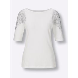 CREATION L PREMIUM Witt Damen Kurzarmshirt im geschmeidigen Materialmix, ecru, Gr&ouml;&szlig;e 40