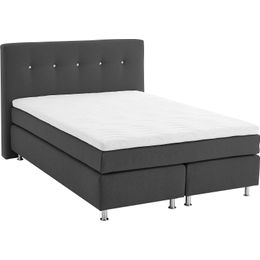 Boxspringbett, grau (charcoal), B:155cm L:210cm, Bezug Bett: Feinstruktur 100% Polyester;Bezug Bonnell-Federkernmatratze: 100% Polyester;Bezug Kaltschaummatratze: 100% Polyester;Bezug Tonnentaschenfederkernmatratze: 80% Baumwolle, 20%Polyester;Topper: Komfortschaum mit Bezug 100% Polyester, Westfalia Schlafkomfort, Komplettbetten, Boxspringbett, mit Topper