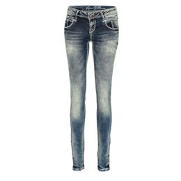 Cipo & Baxx 5-Pocket-Jeans CIPO & BAXX "Jeans", Damen, Gr. 27, Länge 34, blau (jeansblau), 98% Baumwolle;2% Elasthan, unifarben, Basic, slim fit lang, Jeans, mit niedriger Taille in Straight Fit, WD153