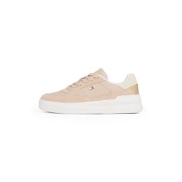 Plateausneaker Tommy Hilfiger "ESSENT BASKET SNEAKER METALLIC", Damen, Gr. 36, rosa (rose kombiniert), Leder, Lederimitat, Textil, Schuhe, Freizeitschuh, Halbschuh, Schnürschuh mit seitlicher Logoflagge