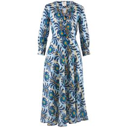 Nimo With Love Ikat-Kleid, 44 - Blau/Orange/Vanille, Damen, aus Leinen