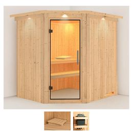 Sauna Karibu "Laila", beige (naturbelassen), ohne Ofen, (ohne Ofen), Saunen, ohne Ofen