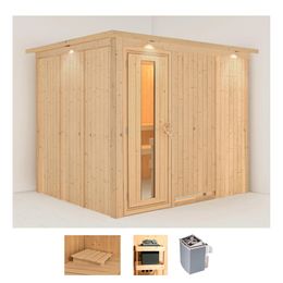 Sauna Karibu "Gitte", beige (naturbelassen), Saunaofen, integrierte Steuerung, 9 kW, Saunen, 9-kW-Ofen mit integrierter Steuerung