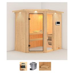 Sauna Karibu "Frigga 1", beige (naturbelassen), Bio-Kombiofen, externe Steuerung, 9 kW, Saunen, 9-kW-Bio-Ofen mit externer Steuerung