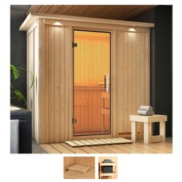 Sauna Karibu "Vada", beige (naturbelassen), ohne Ofen, (ohne Ofen), Saunen, ohne Ofen