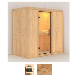 Sauna Karibu "Vada", beige (naturbelassen), ohne Ofen, (ohne Ofen), Saunen, ohne Ofen