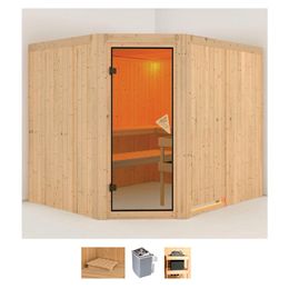 Sauna Karibu "Marit", beige (naturbelassen), Saunaofen, integrierte Steuerung, 9 kW, Saunen, 9-kW-Ofen mit integrierter Steuerung