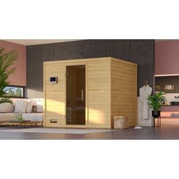 Sauna Karibu "Soraja", beige (naturbelassen), Saunaofen, externe Steuerung, 9 kW, Saunen, 9-kW-Ofen mit externer Steuerung