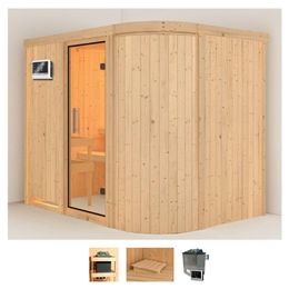 Sauna Karibu "Thyra 4", beige (naturbelassen), Saunaofen, externe Steuerung, 9 kW, Saunen, 9-kW-Ofen mit externer Steuerung