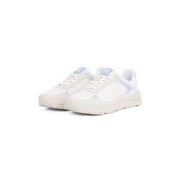 Keilsneaker Tommy Hilfiger "CASUAL FASHION RUNNER MIX", Damen, Gr. 39, weiß (ivory kombiniert), Leder, Lederimitat, Textil, Schuhe, Freitzeitschuh, Halbschuh, Schnürschuh im Kontrast-Look