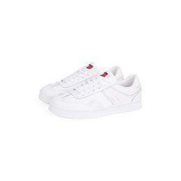 Plateausneaker Tommy Jeans "THE GREENWICH LEATHER", Damen, Gr. 37, weiß, Leder, Lederimitat, Schuhe, Freizeitschuh, Halbschuh, Schnürschuh im Basket-Look