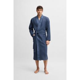 Morgenmantel BOSS "Waffle Kimono" Gr. M, medium blau 425, M, Obermaterial: 70% Baumwolle, 30% Viskose, Hausmäntel, mit großem BOSS Logo aus Velours