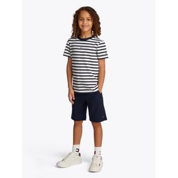 T-Shirt & Shorts Tommy Hilfiger "ESSENTIAL SET", Jungen, Gr. 74, blau (schwarz night navy), Jersey, Obermaterial: 80% Baumwolle, 20% Polyester, gestreift, KOB Set-Artikel, mit Logoschriftzug