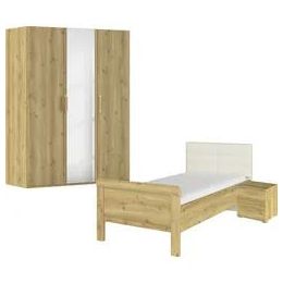 Schlafzimmer-Set Rauch "Evelyn", braun (asteiche), Bett 100x200cm + ohne Matratze, B/H: 100cm x 200cm, Holzwerkstoff, Schlafzimmermöbel-Sets, Schrank und Bett in 2 Breiten, Nachttisch 2 Schubladen MADE IN GERMANY