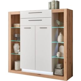 Highboard Inosign "Brixen, moderne Kommode, Stauraumelement in Eiche Evoke Dekor", eiche evoke, weiß, B:141cm H:139cm T:37cm, FSC-zertifizierter Holzwerkstoff, Sideboards, Metallgriffe, ausreichend Stauraum, vielseitig einsetzbar